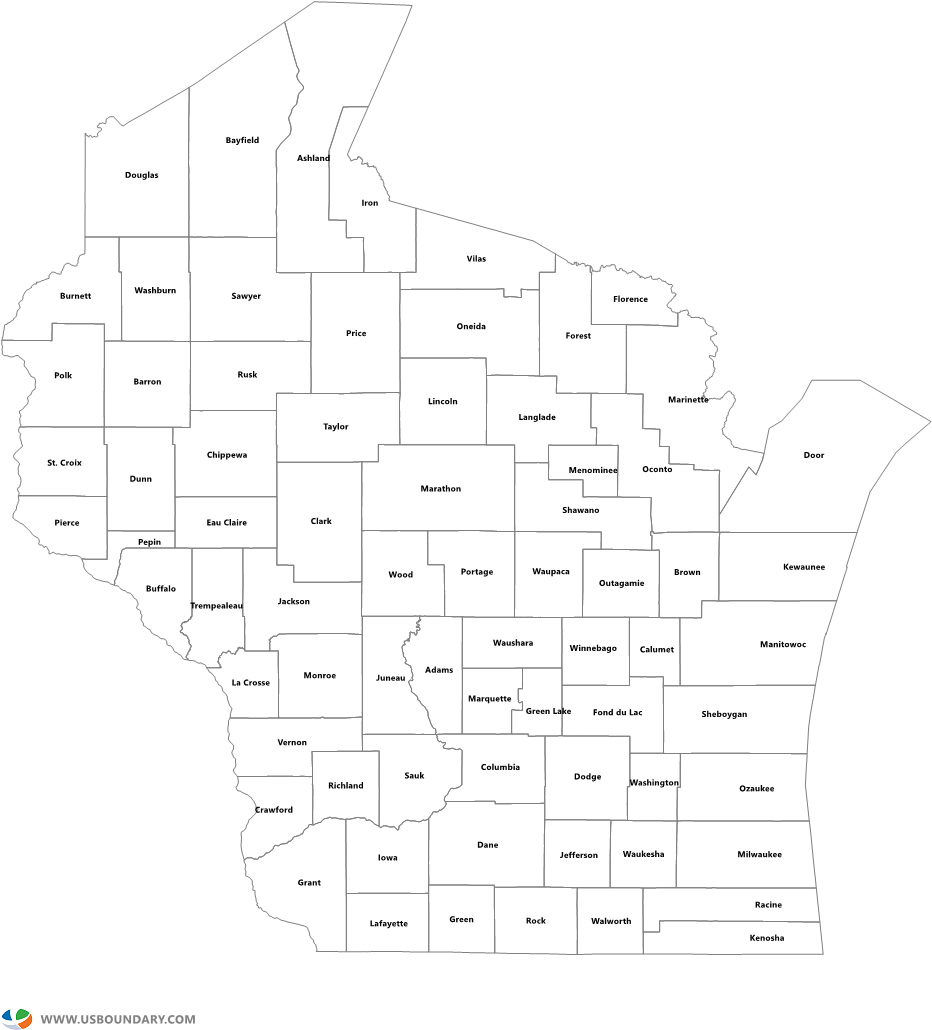 Wisconsin Counties Outline Map - Line Art - Free Transparent PNG ...