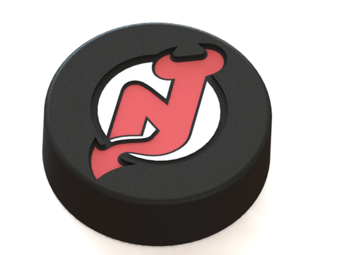 Download New Jersey Devils Logo On Ice Hockey Puck 3d Print - Circle ...