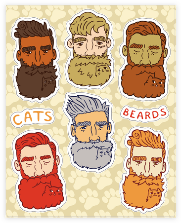 Cat Beards Sticker/decal Sheet - Cat Beard T Shirt - Free Transparent ...