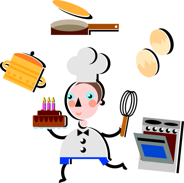 Download Vector Illustration Of Pastry Chef Bakes Birthday Cake PNG ...