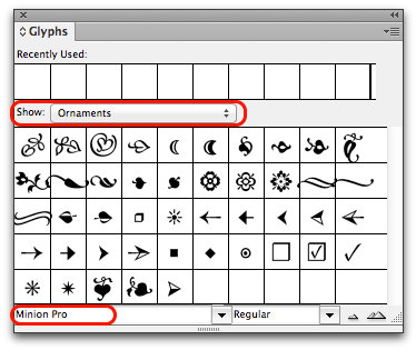 Ornamental Fonts In The Glyphs Panel - Wingdings Indesign - Free ...