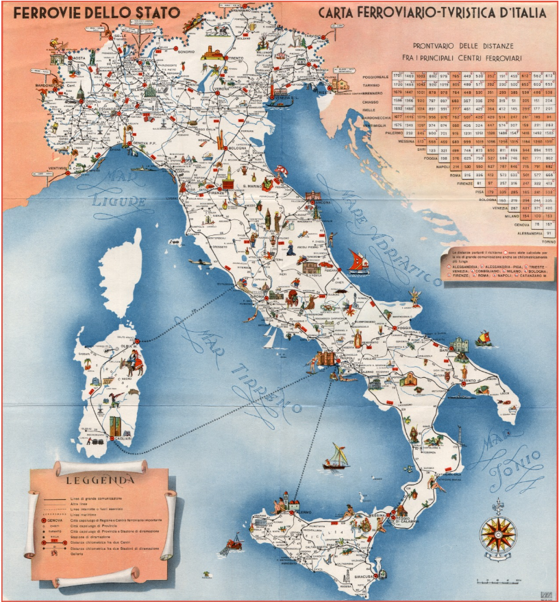 Italy Train Rail Network Map Carta Ferroviario-turistca - Railway ...