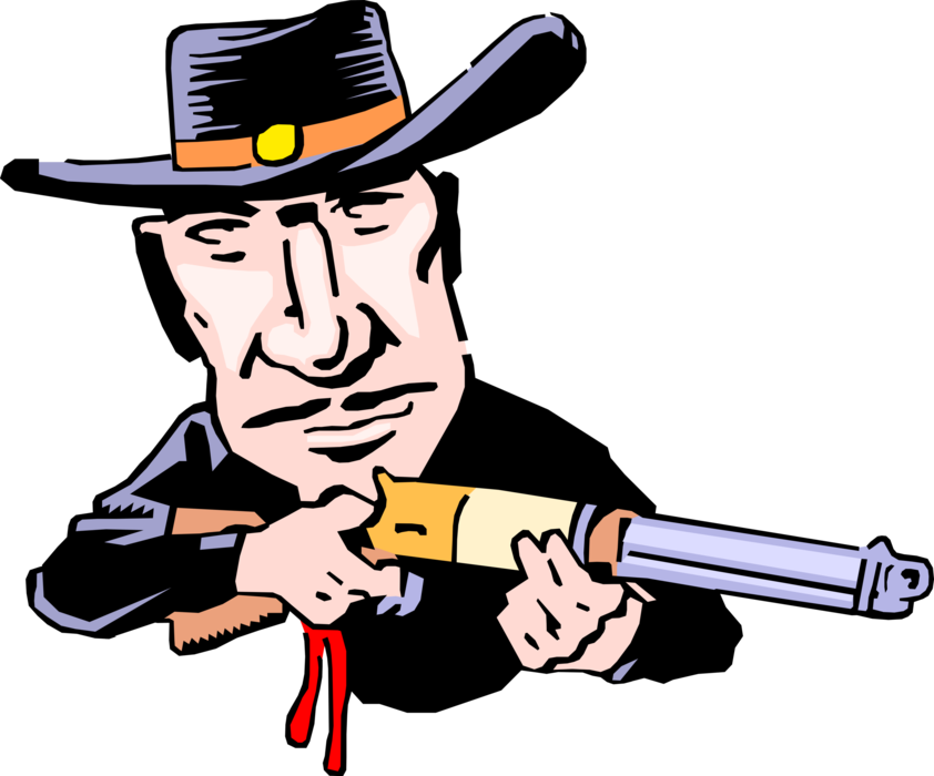 Vector Illustration Of Old West Gunslinger With Shotgun - Cartoon ...