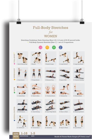 Full-body Stretching Exercise Poster For Women 19"x27" - Full Body ...