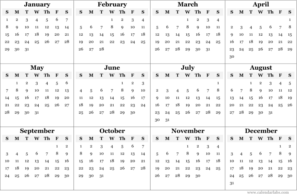 Download Printable Yearly Calendar 2019 PNG Image with No Background ...