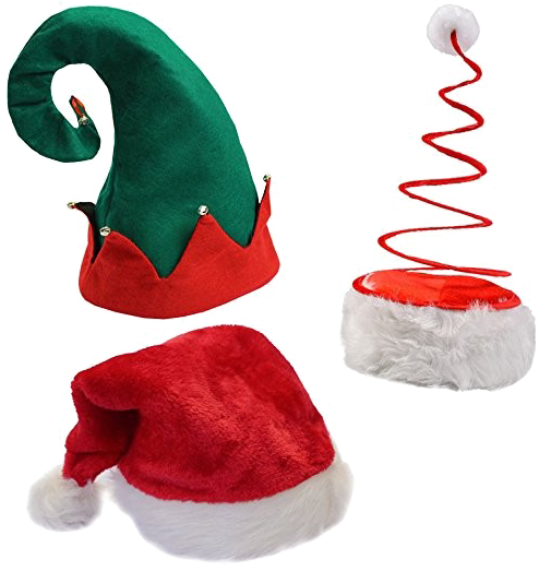 Christmas Hat Free Png Image - Set Of 3 Christmas Hats-santa Hat, Elf ...