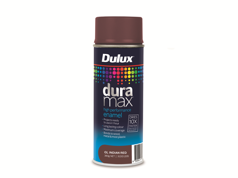Dulux Duramax 340g Gloss Indian Red Spray Paint - Dulux Satin Black ...