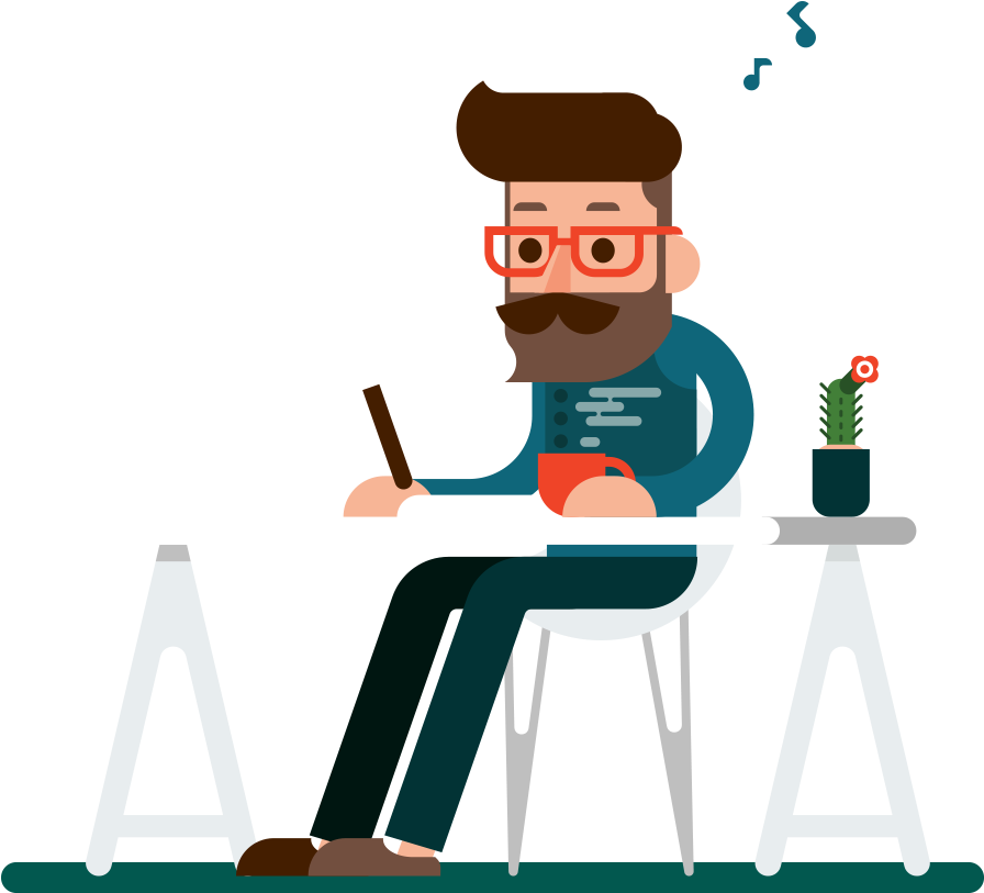 Download An Illustrated Man Writing At His Desk - Design PNG Image with ...