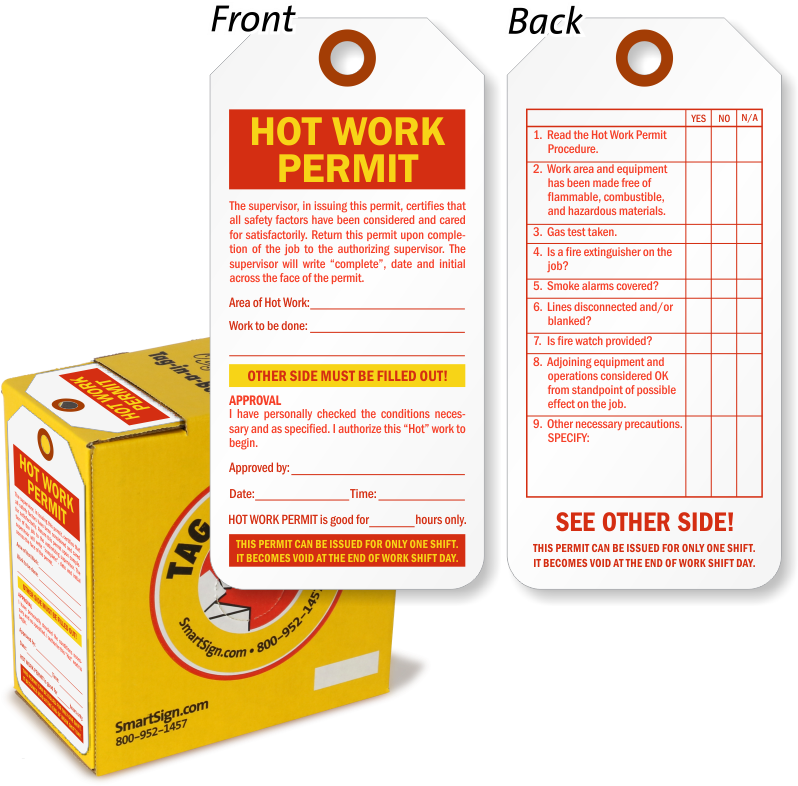 Download Zoom, Price, Buy - Hot Work Permit Tags, 6-1/4" X 3", White ...