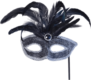 Silver Masquerade Mask Png Download - Black Mask/silver Trim + Feathers ...