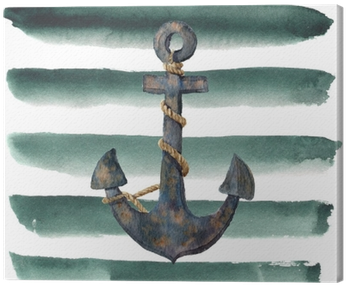 Watercolor Retro Anchor With Rope On Striped Background - Interestprint ...