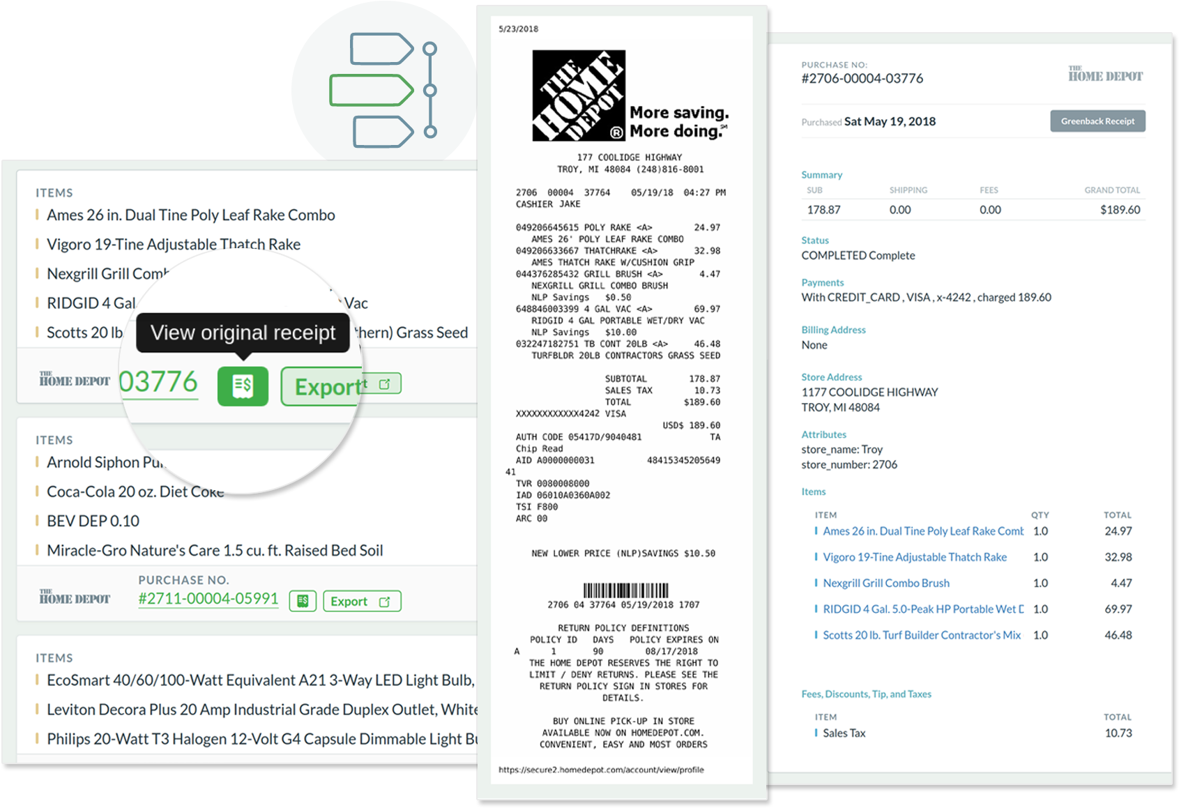 Download Your New Bank Feed - Recent Home Depot Receipts PNG Image with ...