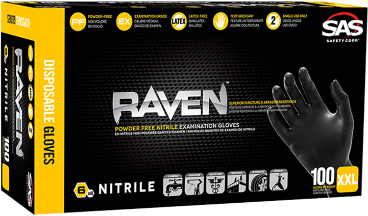 Download Sas Raven Black Pf Nitrile Gloves Xxlarge - Sas Safety 66519 ...