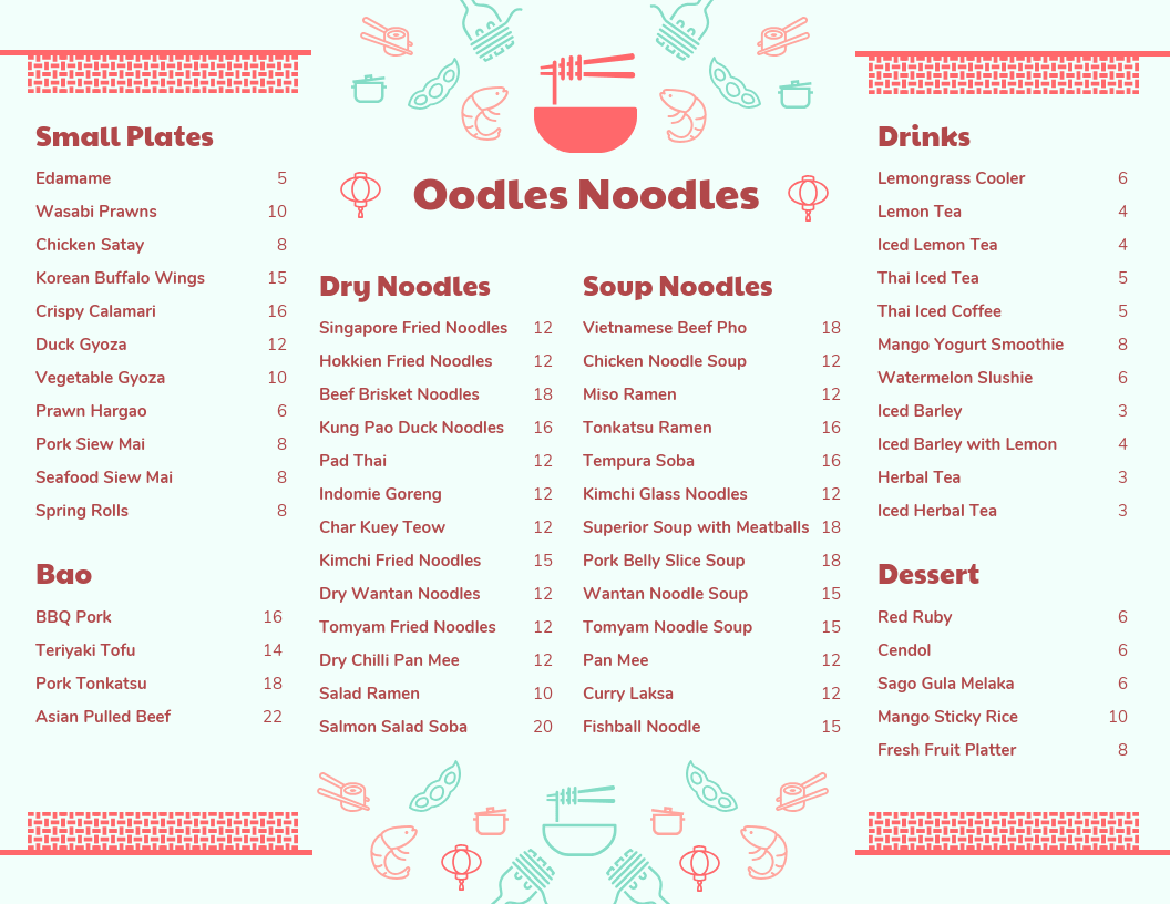 Asian Restaurant Menu Template - Menu - Free Transparent PNG Download ...