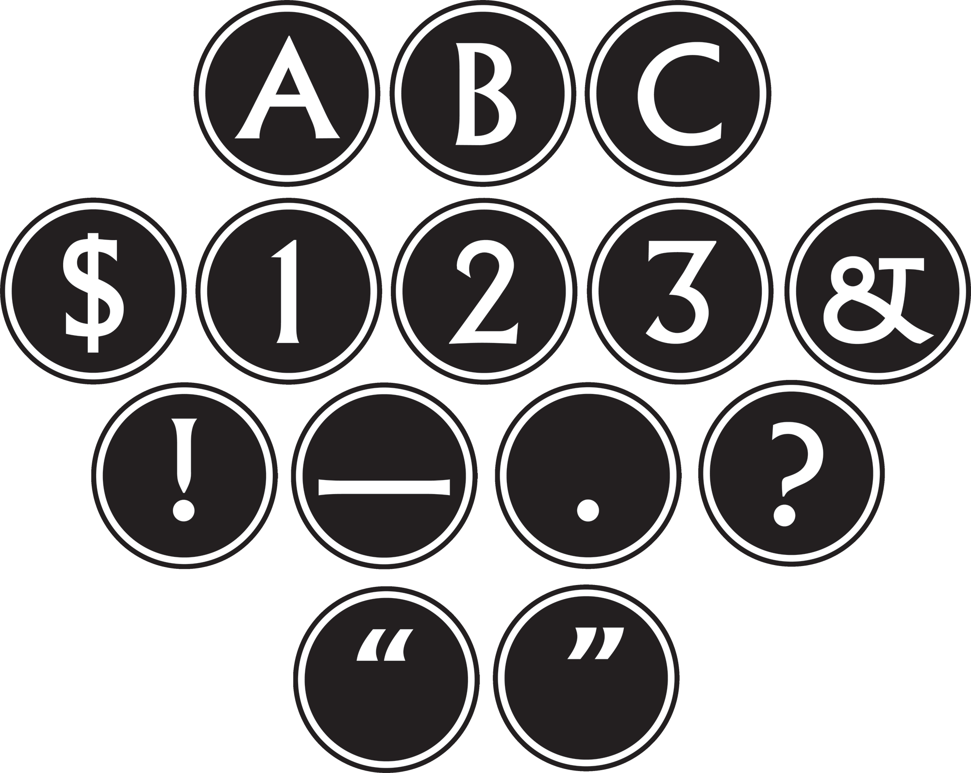 Big Bold Black & White Circle Letters - Letters In Black Circle - Free ...