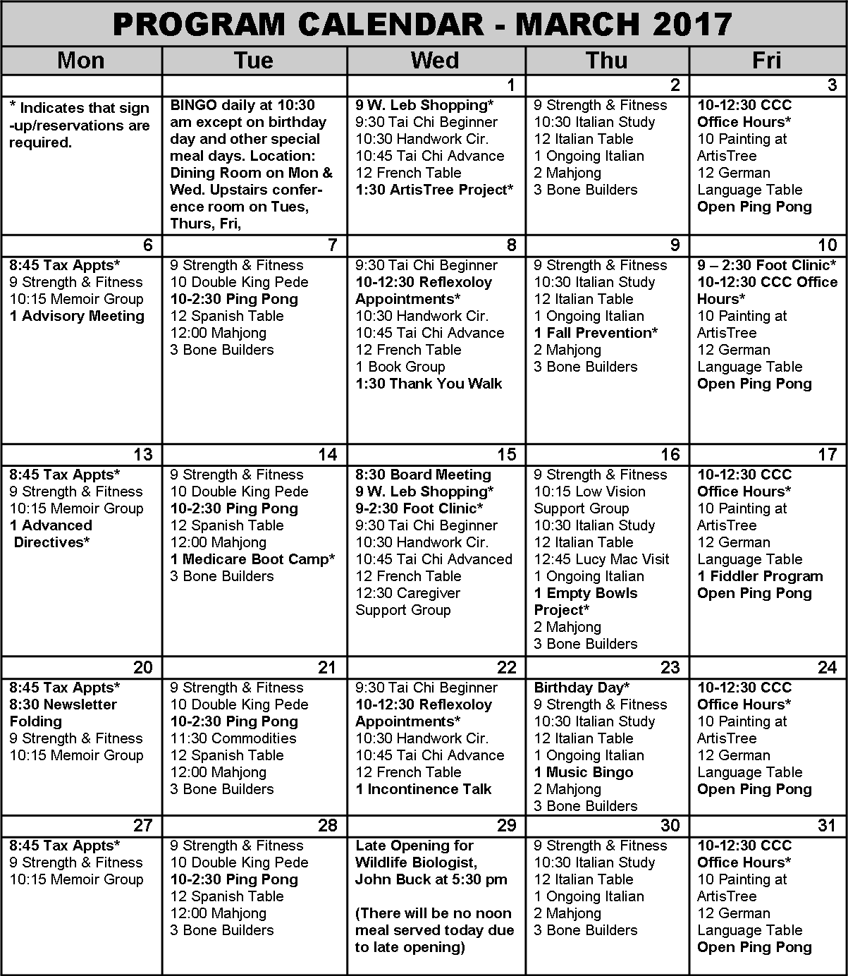 March Program Calendar 2017 - Italian February 2018 Calendar - Free ...