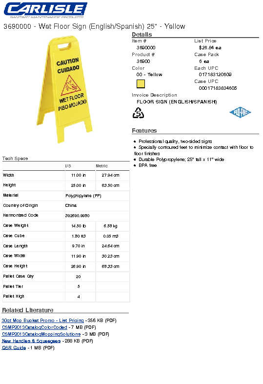 Download Download Spec Sheet - Flo-pac Cfs3690200 Floor Sign, French ...