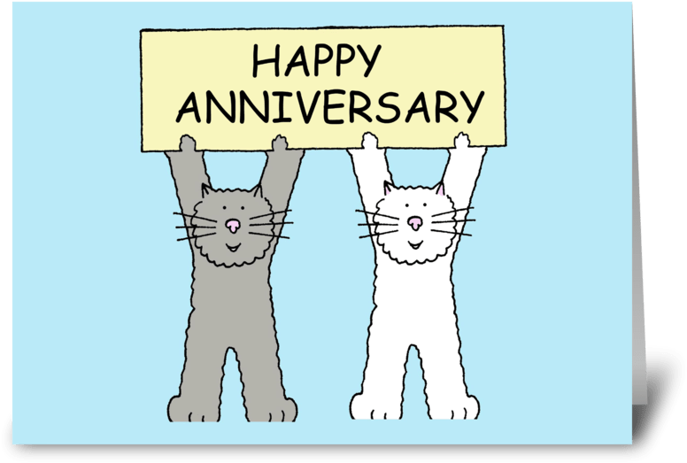 Happy Anniversary Cats Greeting Card - Cartoon Happy Anniversary With ...