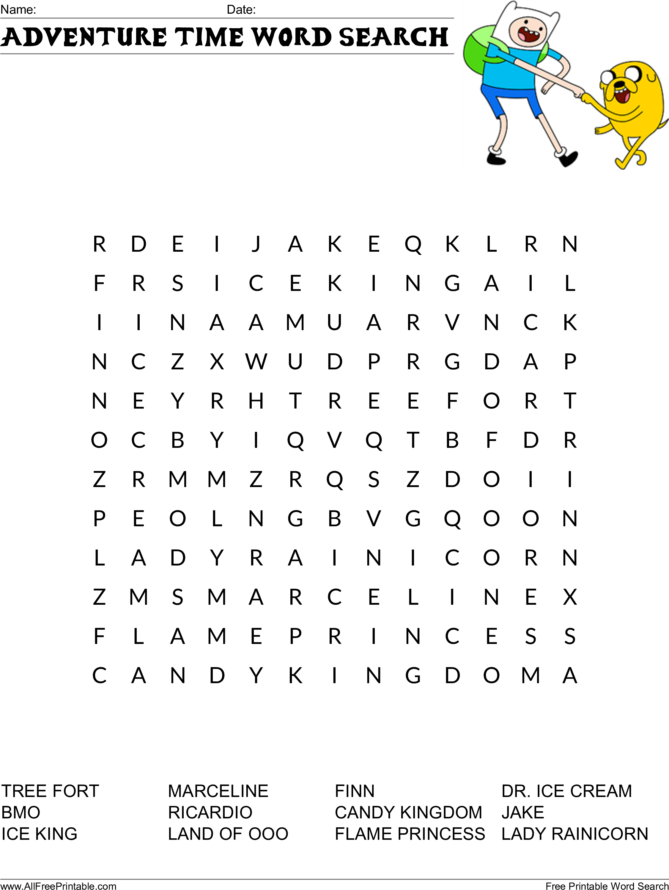 Adventure Time Word Search Main Image - Adventure Time Cartoon Inspired ...