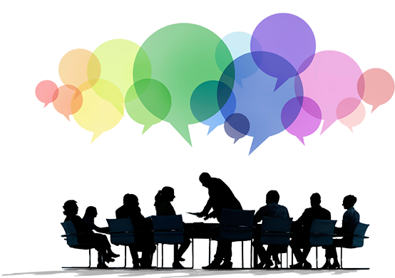 Group Of People With Creative Speech Bubbles - Panel Discussion Clipart ...