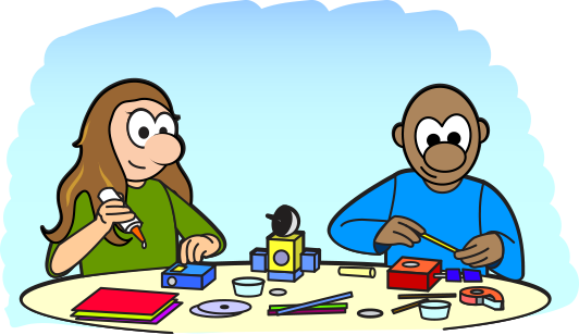 Cartoon Of Two Kids Building A Model Of A Satellite - Make Things ...