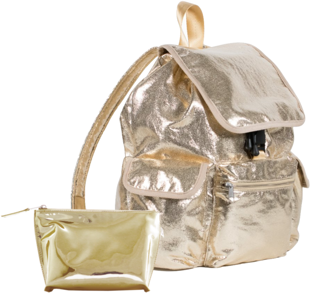 Gold Metallic Backpack Plus Free 24k Makeup Bag Just - Rose Gold ...