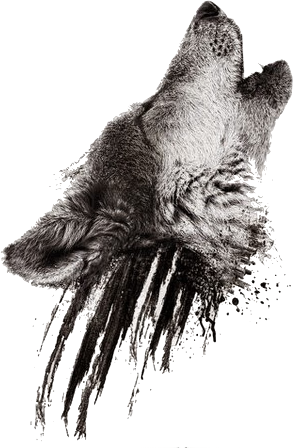Download Realistic Howling Wolf Head On Black Smudges Tattoo - Wolf ...