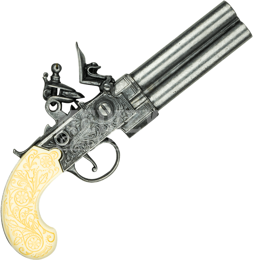 Grey Colonial Double Barrel Flintlock Gun - Flintlock Revolver Pistol ...