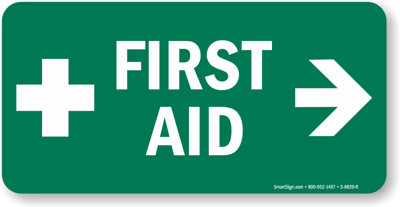 First Aid Sign With Right Arrow And Symbol - East Chapel Hill High Logo ...