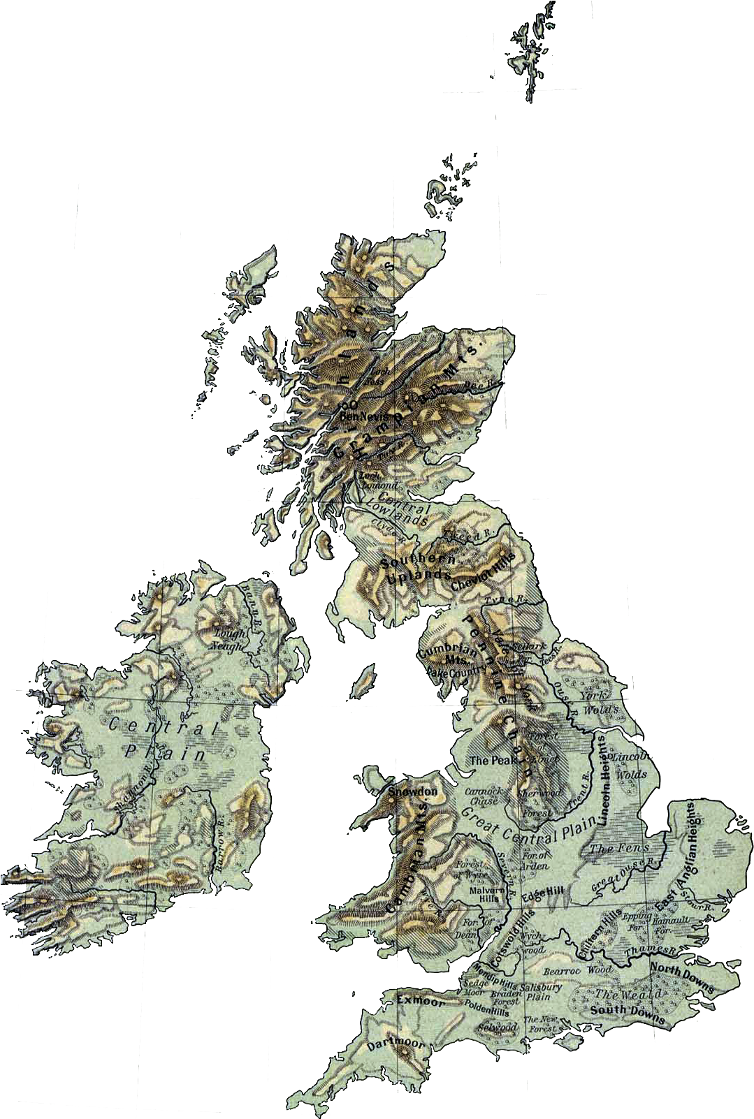 Physical Map British Isles Ref 1926 Clear - United Kingdom Map Vector ...