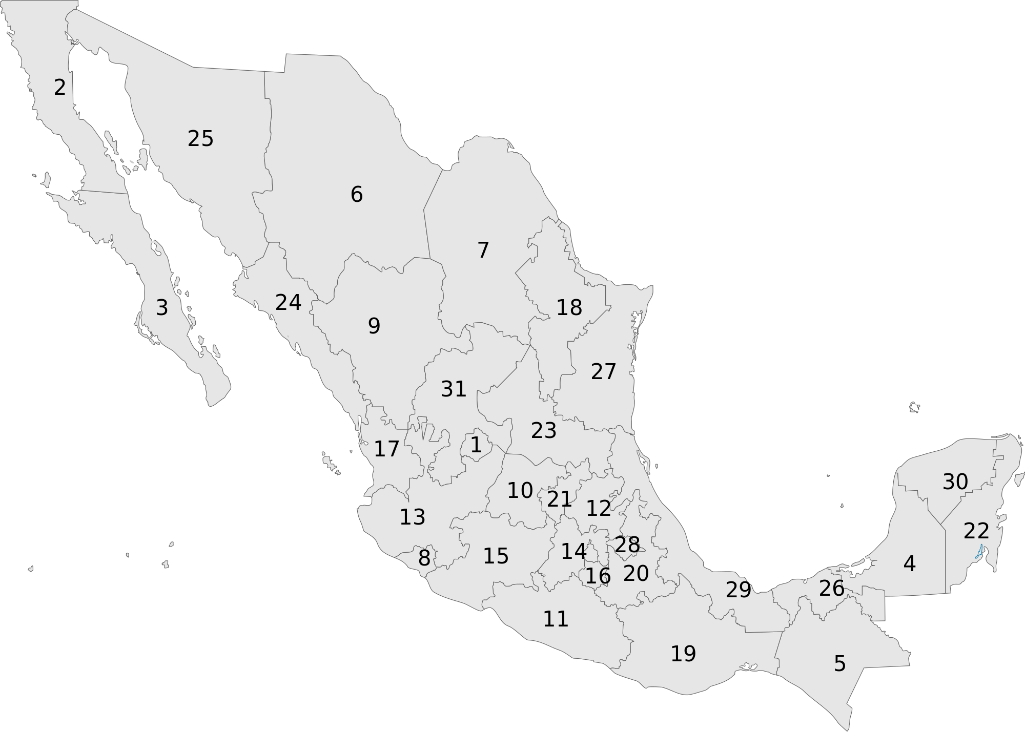 Download Open - Map Of Mexico States Numbered PNG Image with No ...