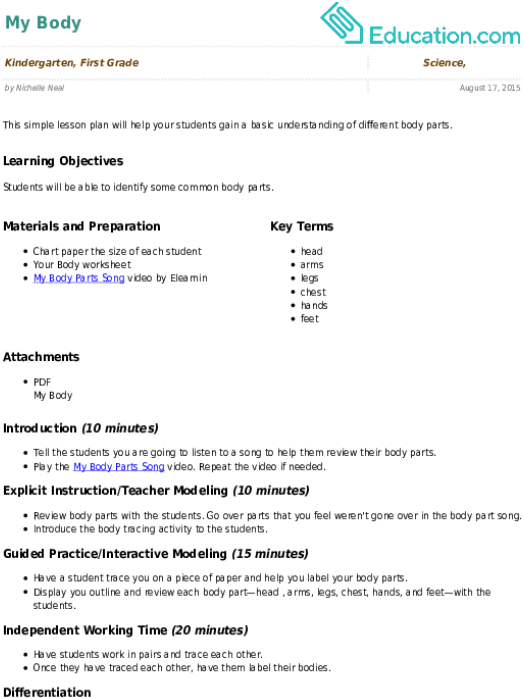 Download Lesson Plan My Body PNG Image with No Background - PNGkey.com