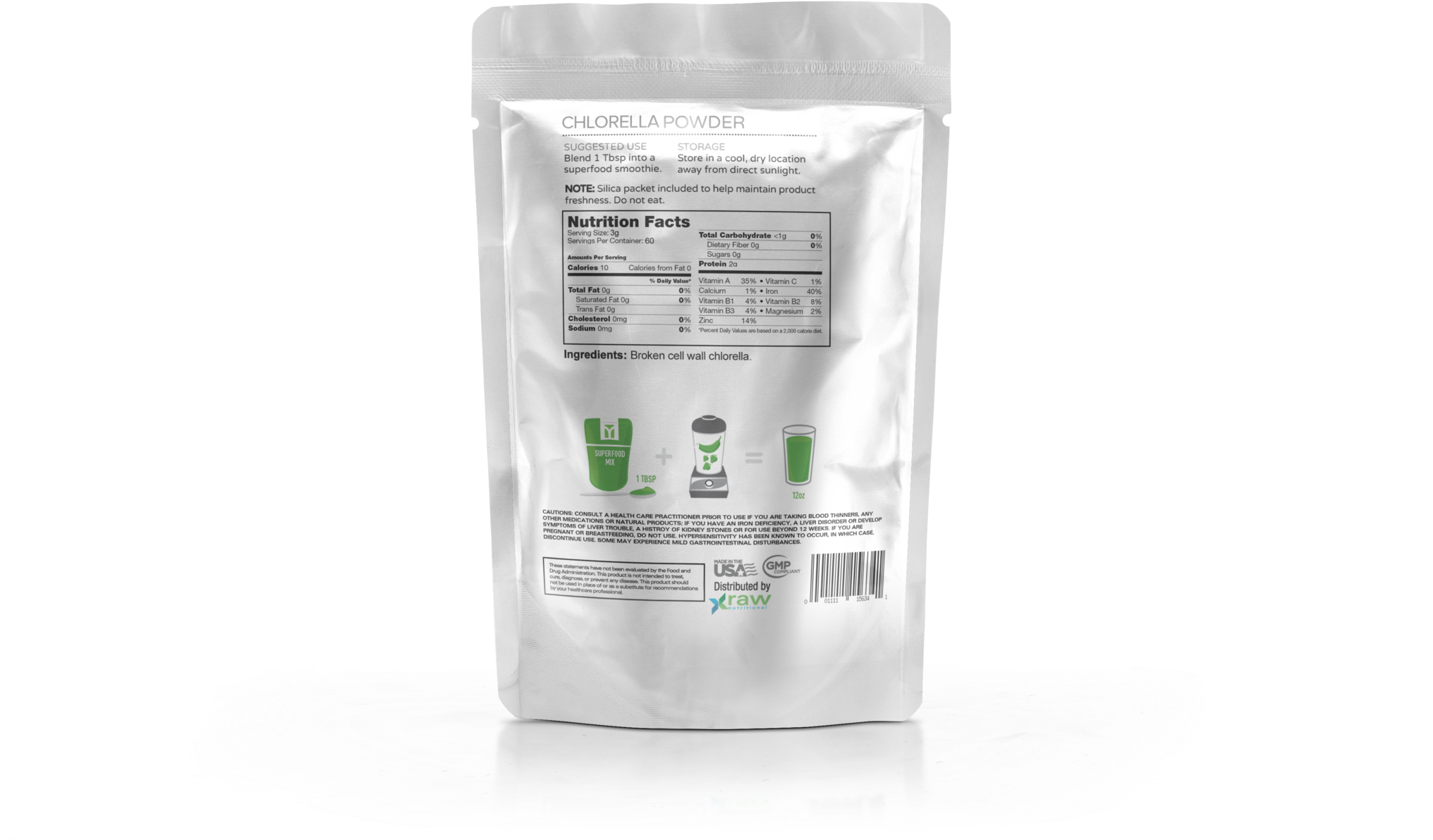 Download Pure Chlorella Powder Pouch Rear View - Chlorella PNG Image ...