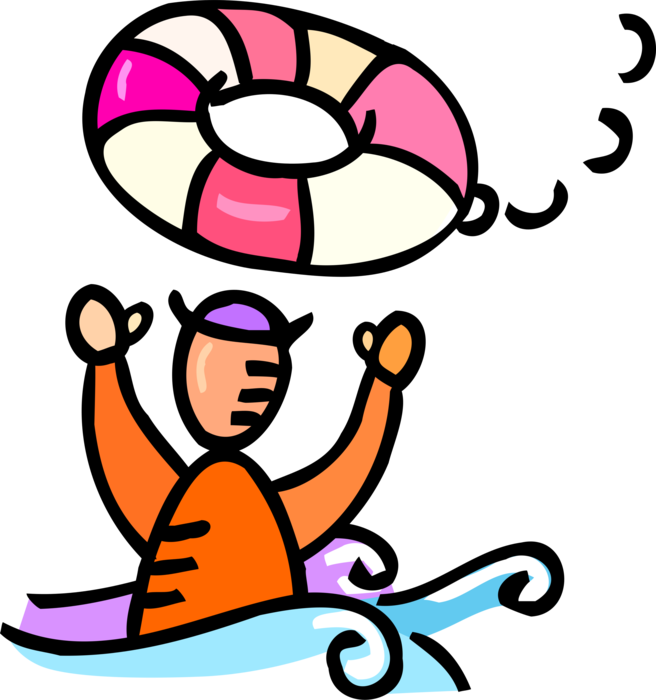 Download Vector Illustration Of Man Overboard Grabs Life Ring - Man ...
