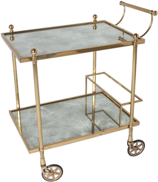 Download Vintage Brass And Antiqued Mirror Bar Cart - Brass PNG Image ...