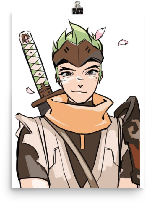 Download Genji And The Sakura Petals - Genji Human Overwatch Fanart PNG ...