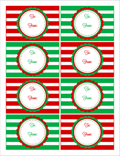 Red & Green Striped Christmas Gift Tag Labels - Christmas Day - Free ...