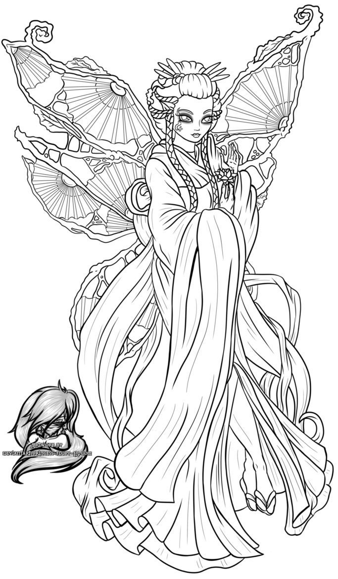 Download Geisha Coloring Pages Free Elf Princess Page In Lisa PNG Image ...