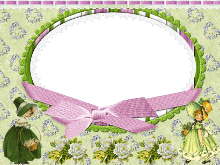 Download Cute Green Transparent Frame With Girl And Pink Bow PNG Image ...
