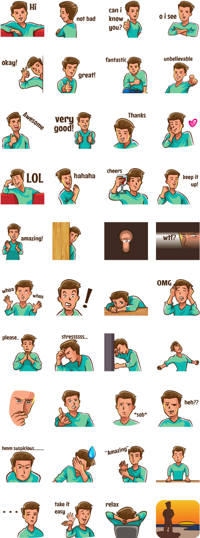 Download Handsome Cool Guy Line Stickers PNG Image with No Background ...