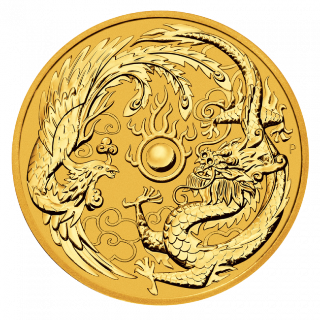 Download 1 Oz Dragon And Phoenix Gold Coin Front PNG Image with No ...