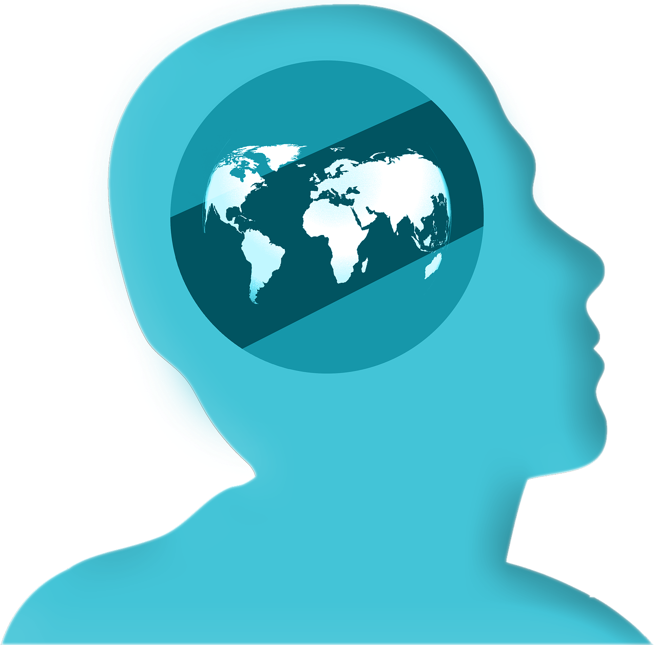 Download Icon Head Profile Globe Transparent Image - World Map Blue And ...