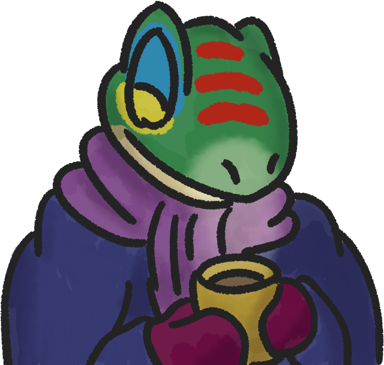 Download A Messy Drawing Of Niss In Winter Clothes With A Steming ...