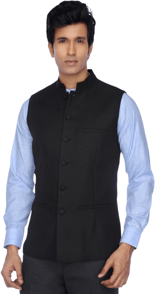 Download Mens Sleeveless Slim Fit Solid Nehru Jacket - Black Sleeveless ...