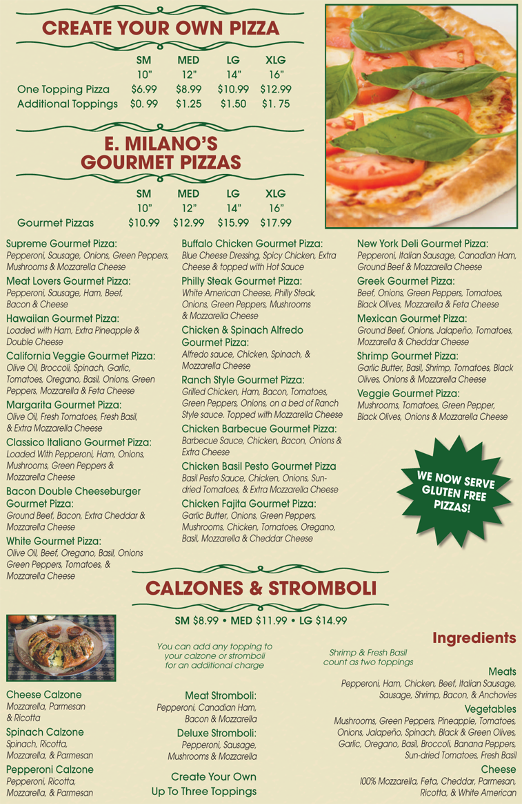 Download E Milano's Menu PNG Image with No Background - PNGkey.com