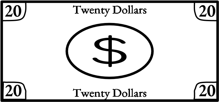 Twenty Dollar Bill, 20, Black And White, Png - Circle - Free ...