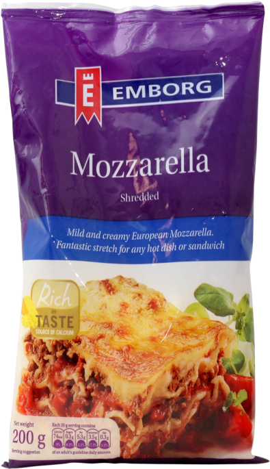 Download Emborg Mozzarella Cheese Shredded 200g - Lasagne PNG Image ...