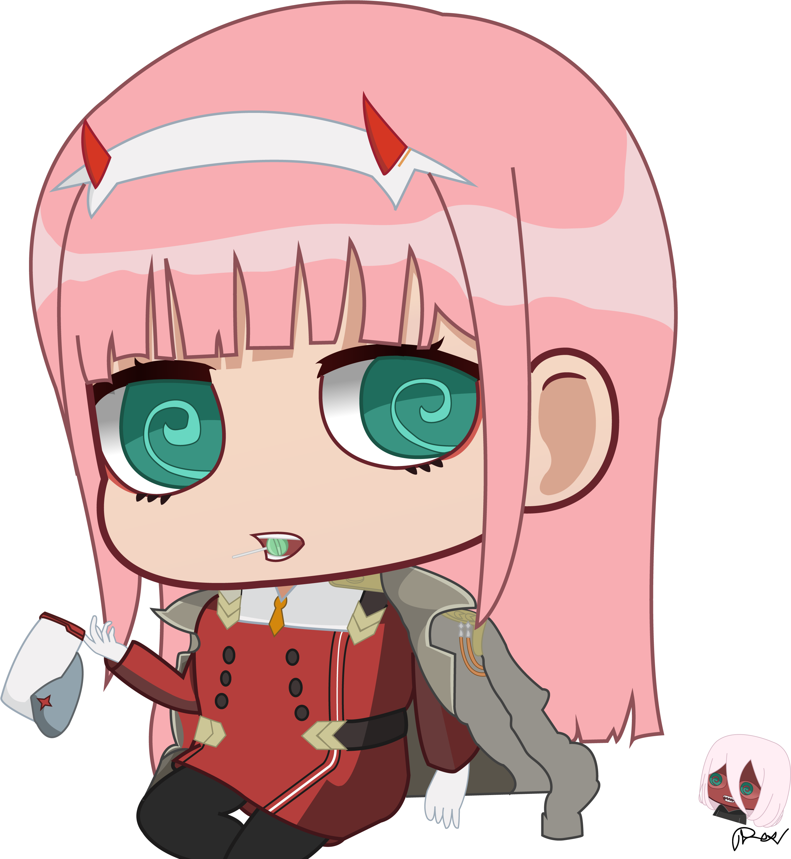 Fan Art[contest] Zero Two Chibi With Her Coat And Cap - Zero Two Chibi ...