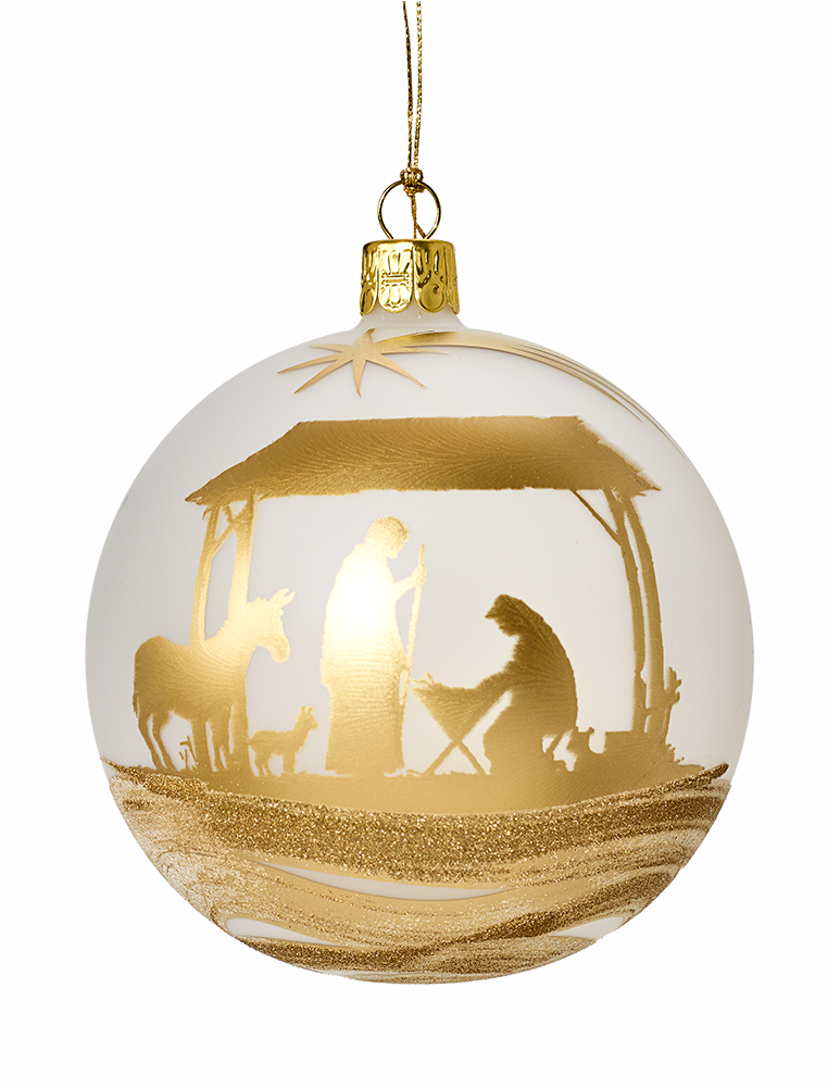 Download Glass Bauble Matt White With Nativity Motive, 10cm - Nativity ...