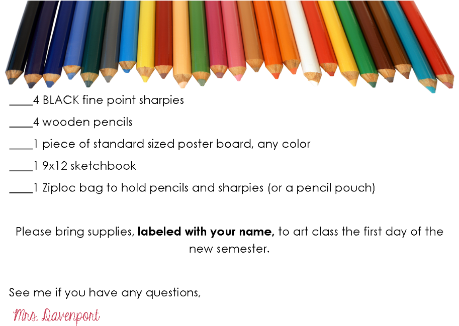 Beaufort Middle School Art Supply List - Document - Free Transparent ...